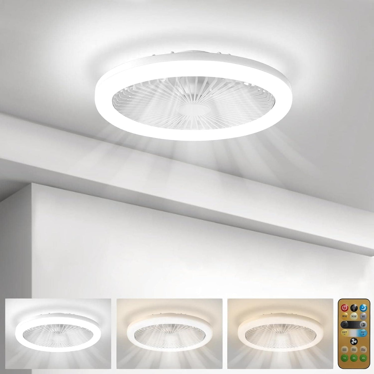 10 in. White Wireless Remote Control Ceiling Fan and Light, Mini Screw — ErisView