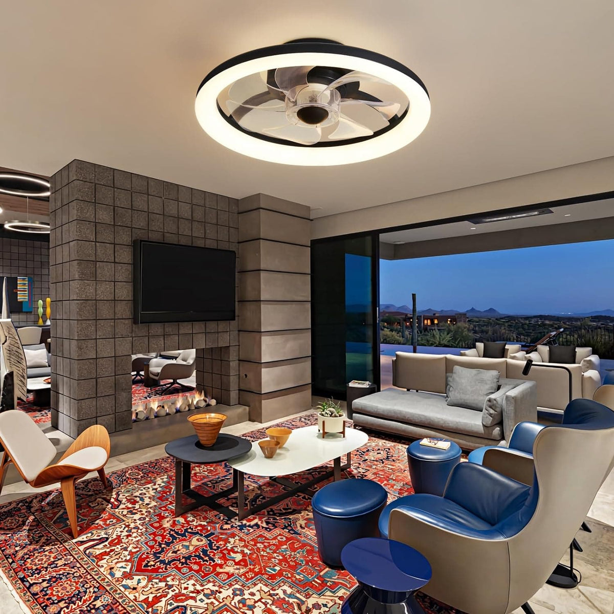 16 in. Flush Mount Remote Control Ceiling Fan and Light, Black Bladele — ErisView