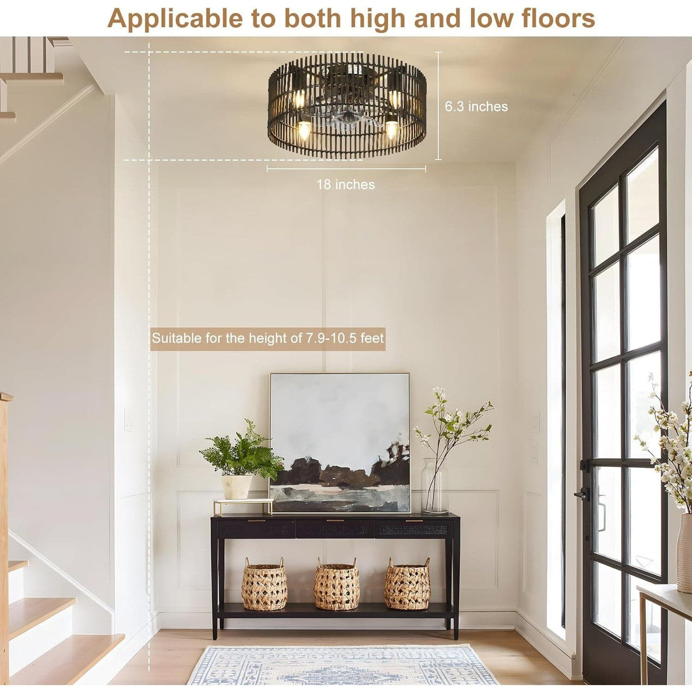 18 in. Boho Caged Ceiling Fan with Light and Remote, Flush Mount Low P — ErisView