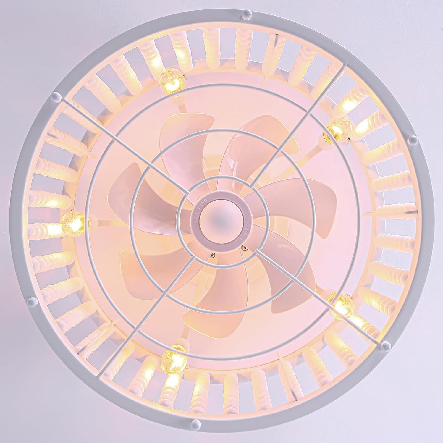 18 in. Wood Beads Flush Mount Fandelier, White Boho Ceiling Fan with L ...