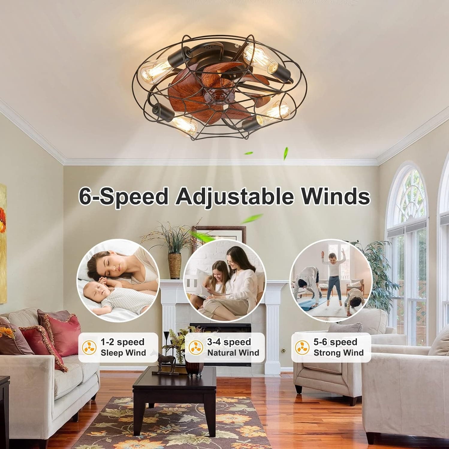 20 in. Black Caged Bladeless Ceiling Fan with Light and Remote, Small — ErisView