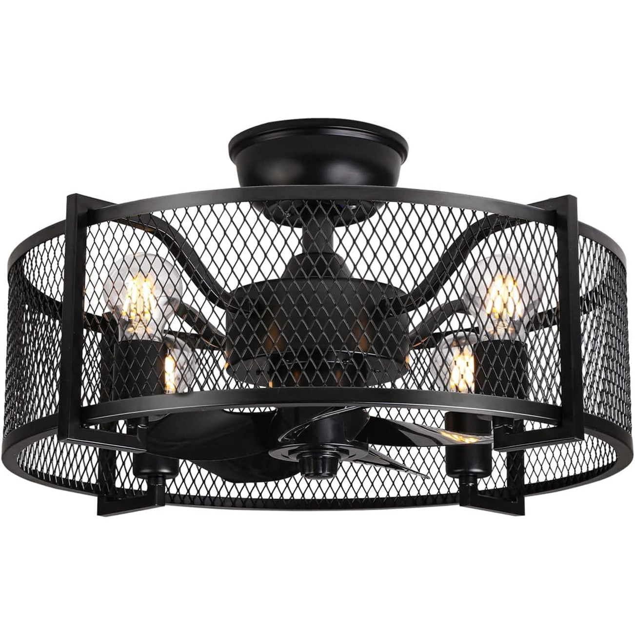 20 in. Farmhouse Flush Mount Ceiling Fan with Light Fixture, Caged Cei — ErisView