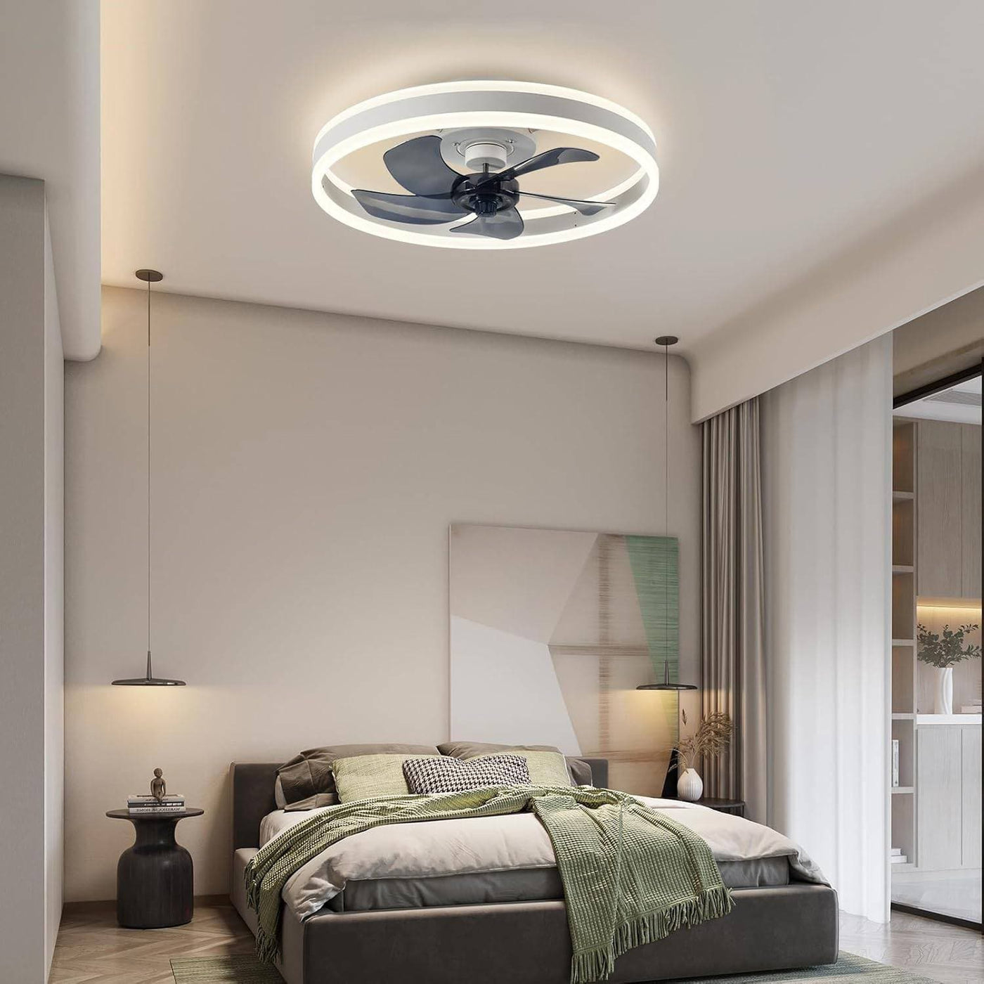 20 in. Flush Mount LED Dimmable Ceiling Fan, Low Ceiling Fan with Ligh — ErisView