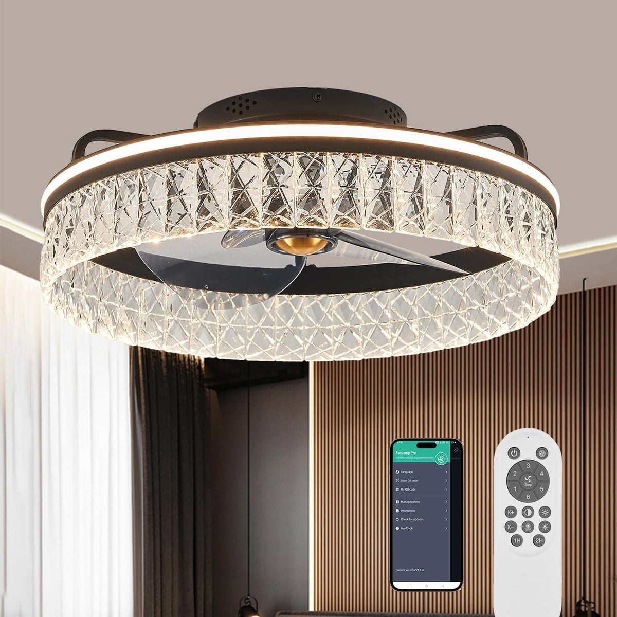 20 in. LED Dimmable Bladeless Ceiling Fan with Light and Remote Contro ...