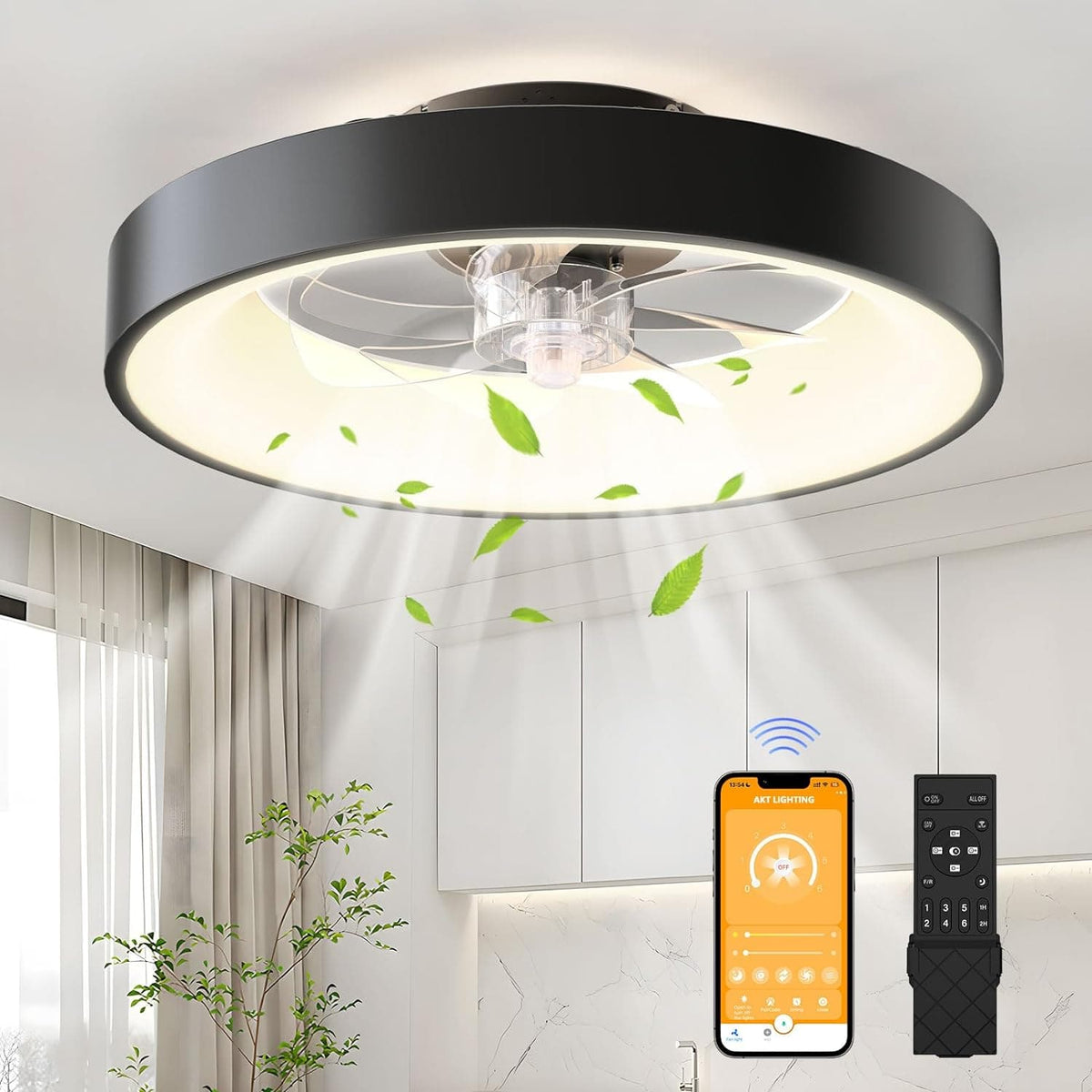 20 in. Modern Fandelier Flush Mount with Lights, Smart Fans with APP R ...