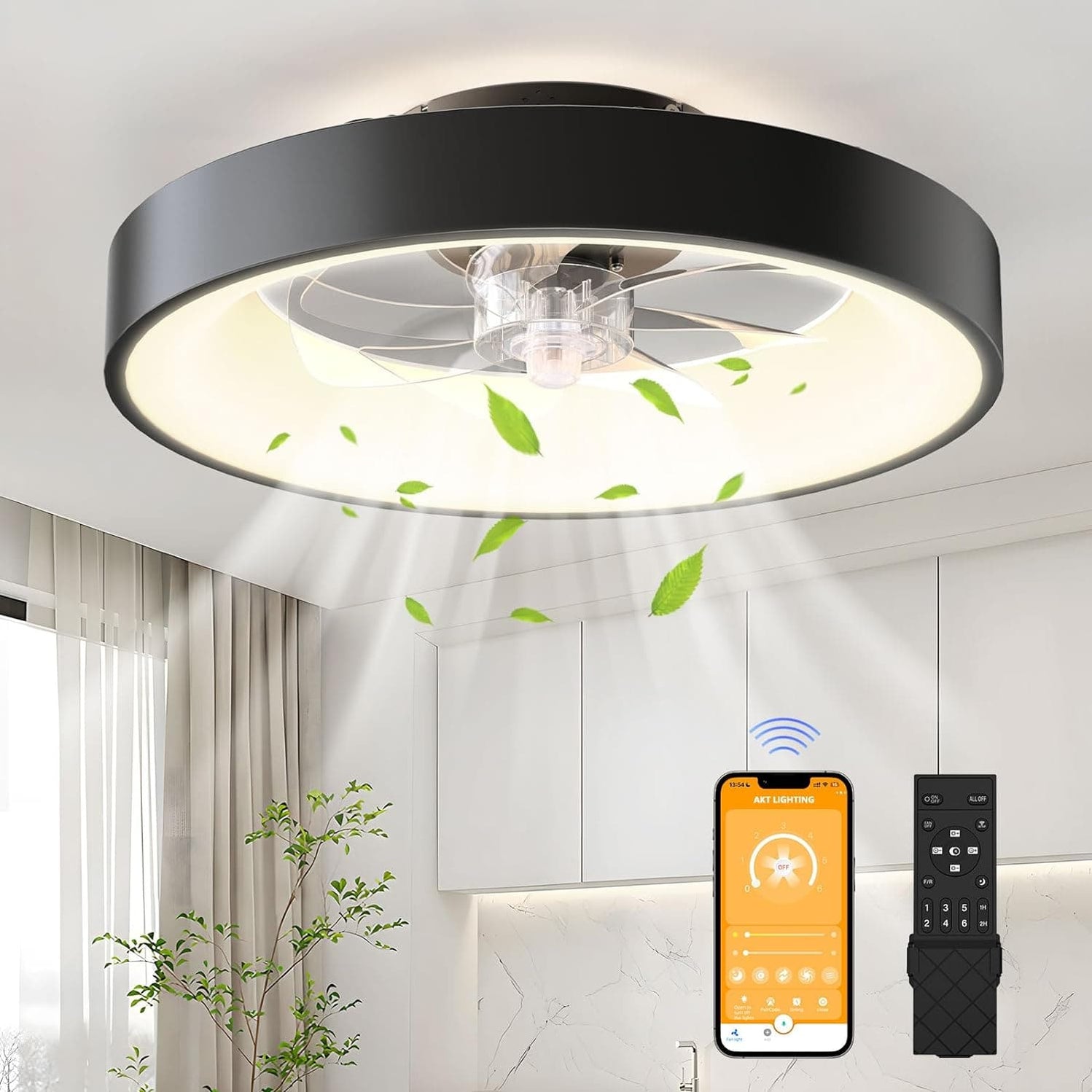20 in. Modern Fandelier Flush Mount with Lights, Smart Fans with APP R ...