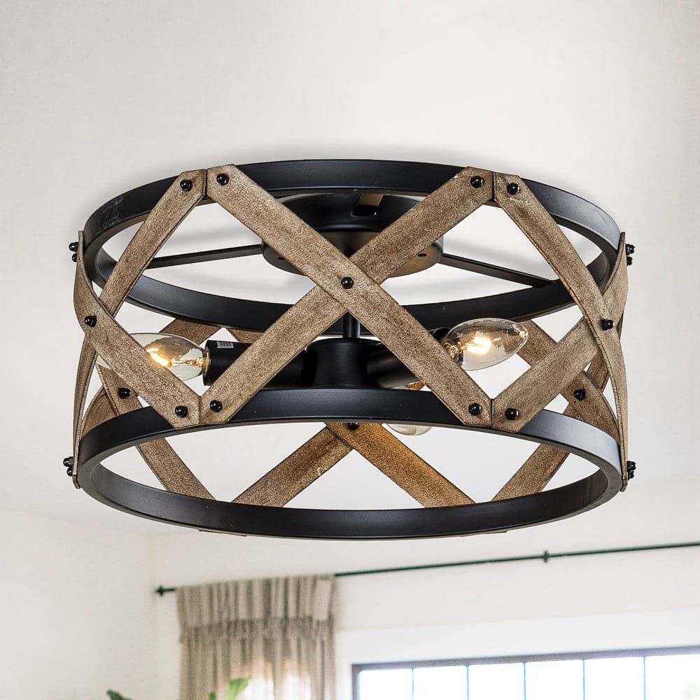 3-Light Black Drum Shaped Flush Mount Light — ErisView