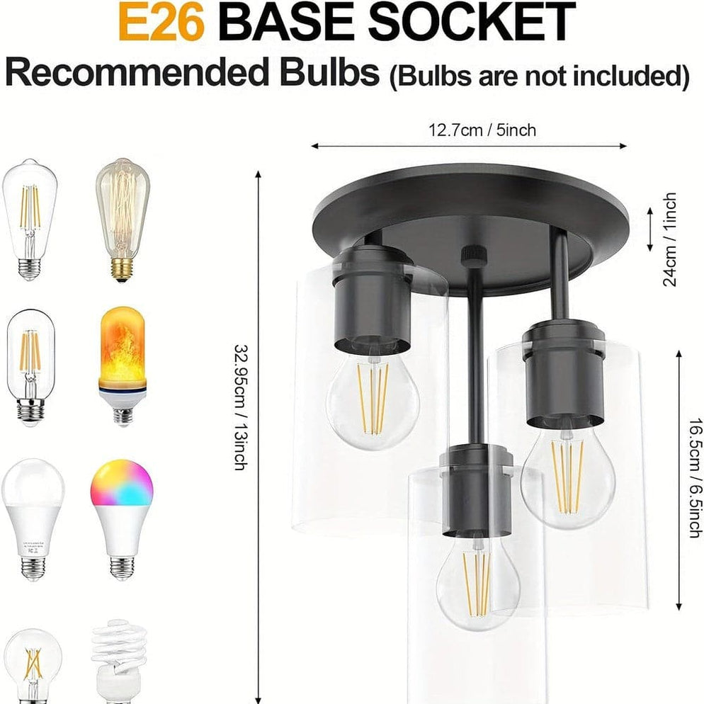 3-Light Cluster Semi-Flush Mount Light with Light Kit Glass Shade for — ErisView