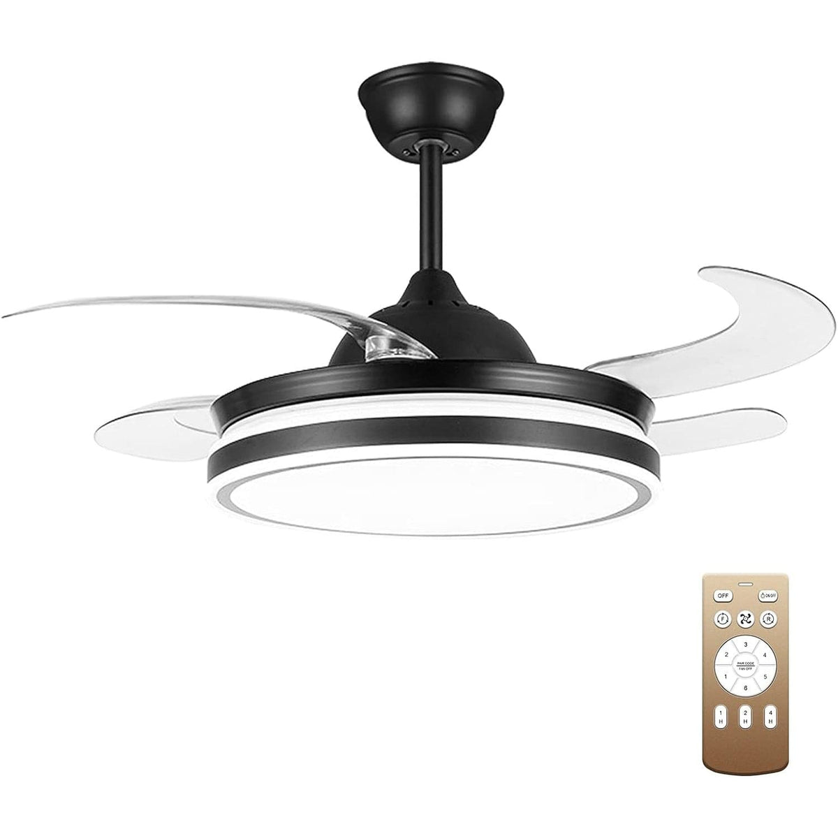 42 in. Black Retractable Ceiling Fan with Light and Remote Control for ...