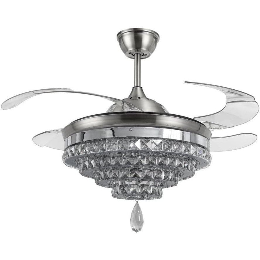 42 in. Invisible Reversible Ceiling Fan Crystal Chandelier, Retractabl ...