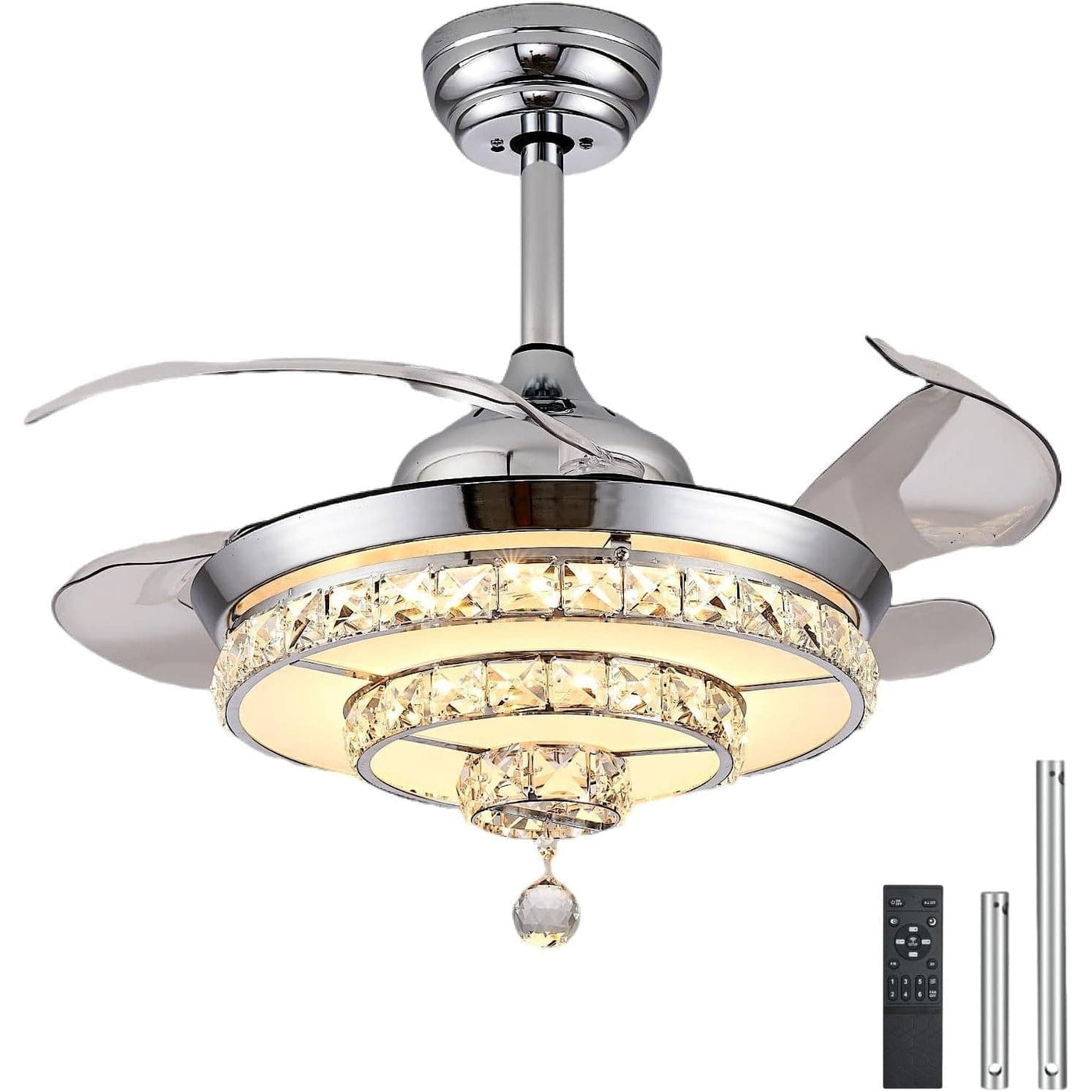 42 in. Remote Control Ceiling Fan and Light, Crystal Fandelier Chandel — ErisView