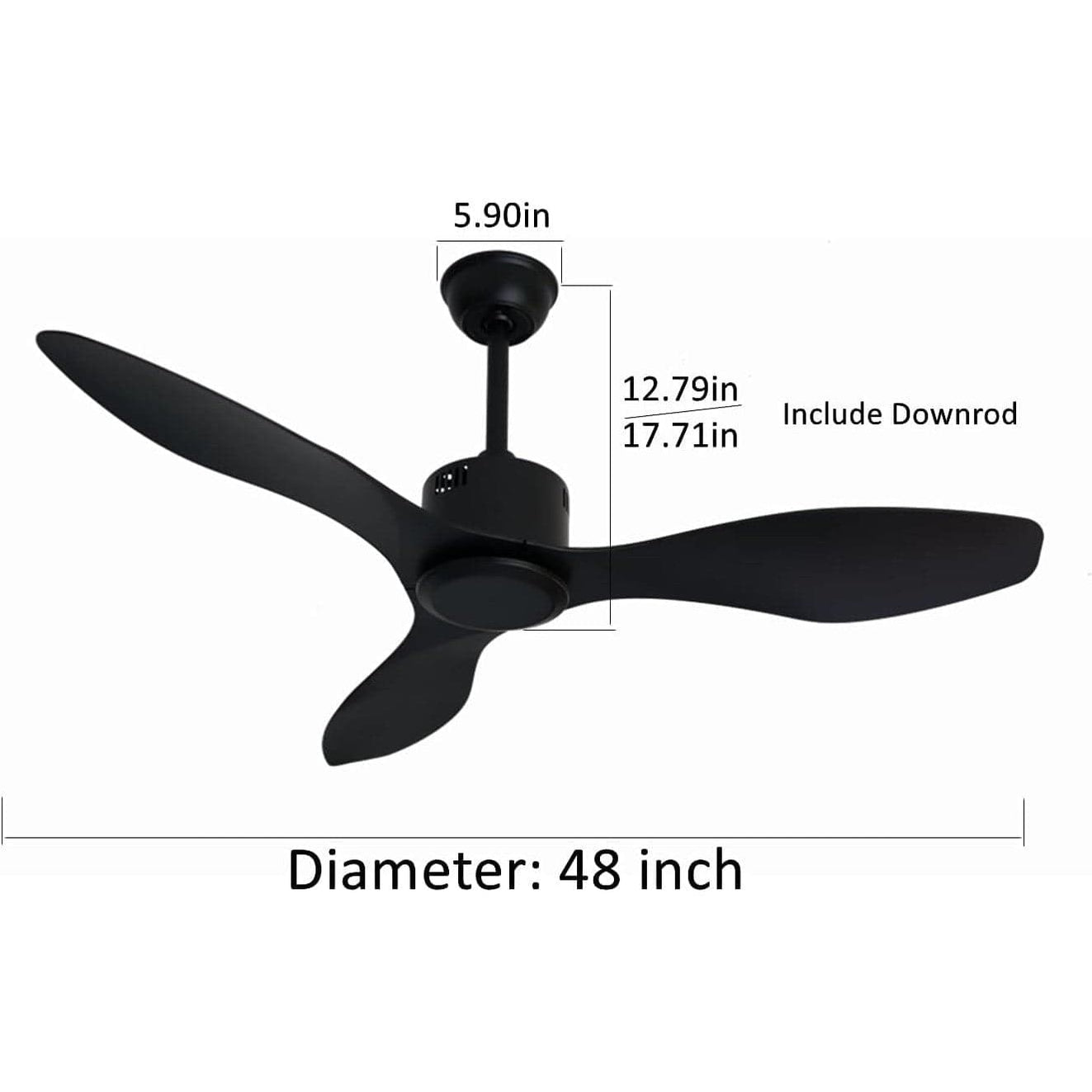 48 in. Ceiling Fan NO Light, Indoor Outdoor Reversible DC Ceiling Fan ...