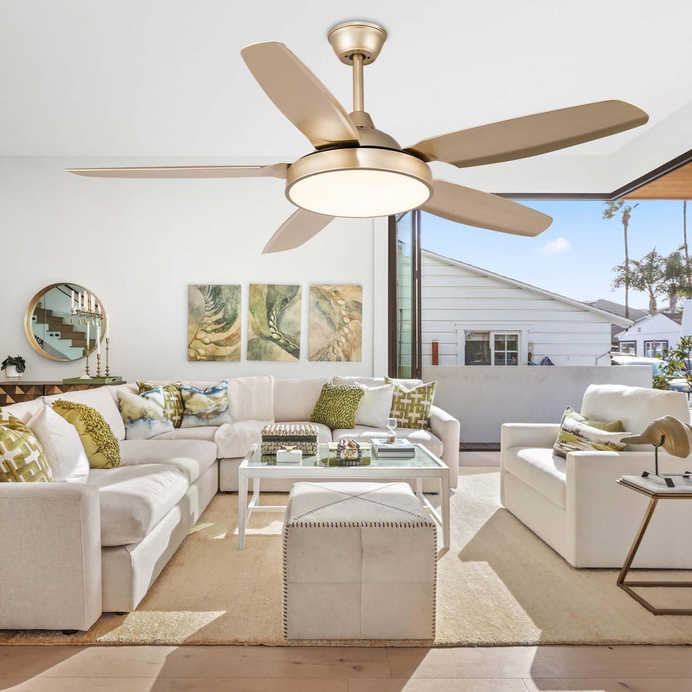 52 in. Gold Ceiling Fan with Remote, Modern Chandelier Ceiling Fan, In ...