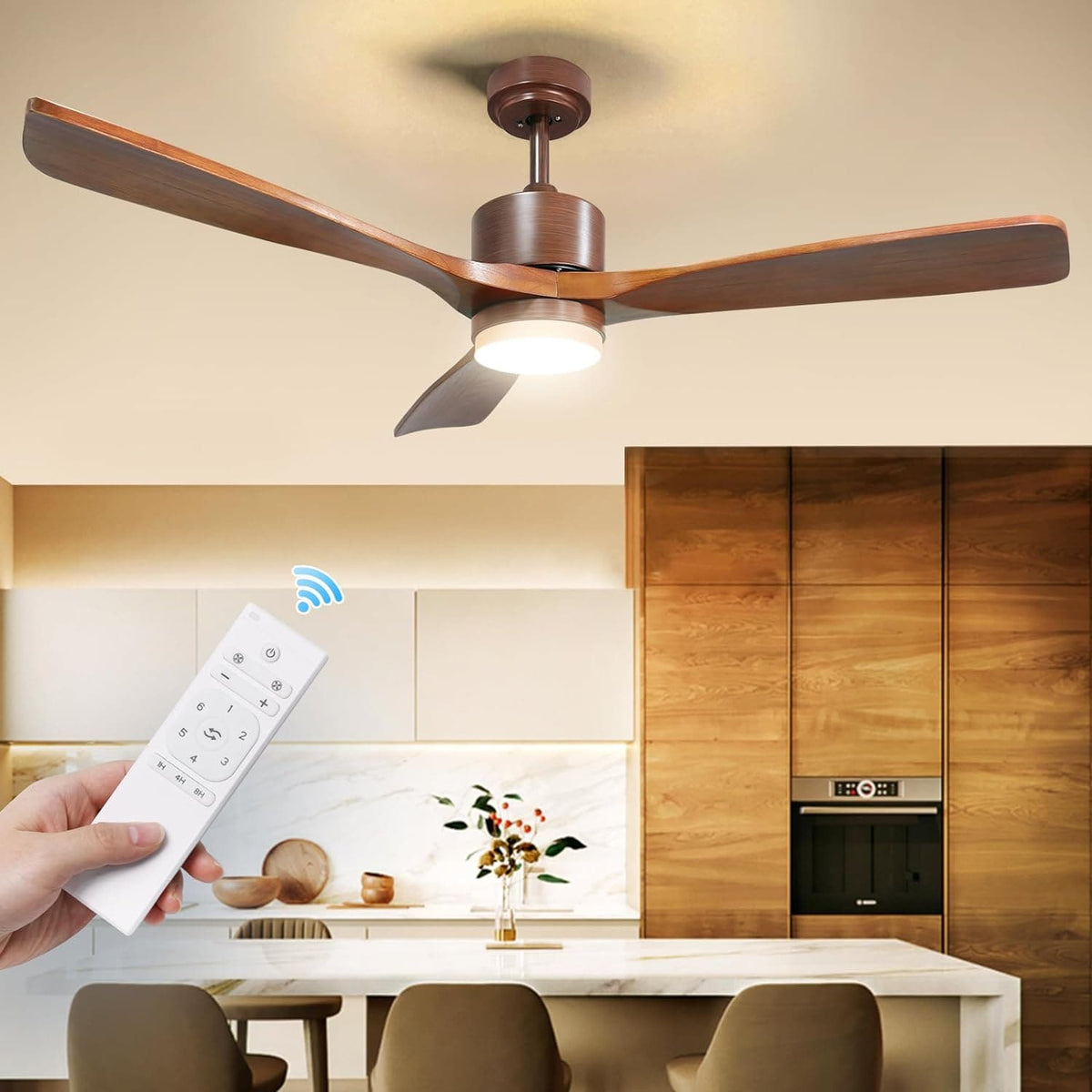 52 in. Indoor Outdoor Wood Reversible Quiet Ceiling Fans for Patio Liv ...