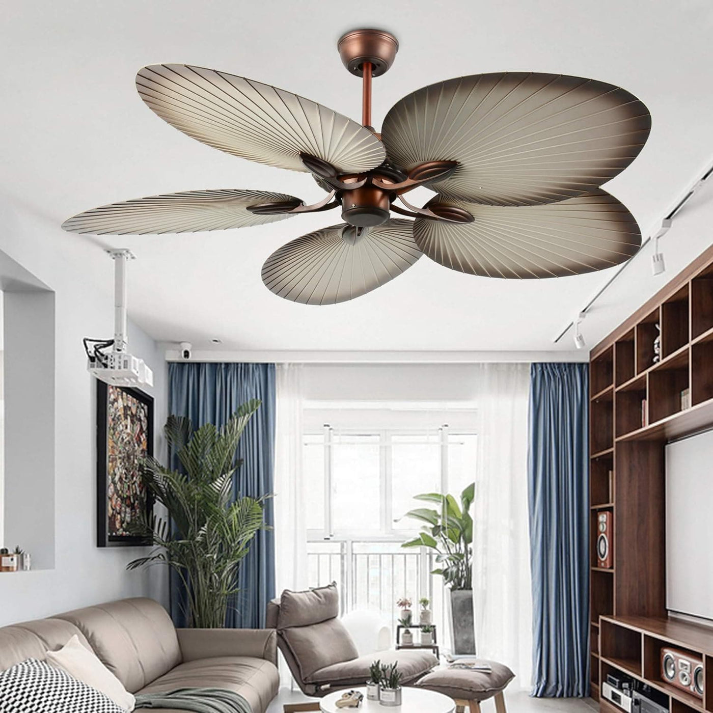 52 in. Tropical Ceiling Fans without Lights, Palm Leaf Ceiling Fan wit ...