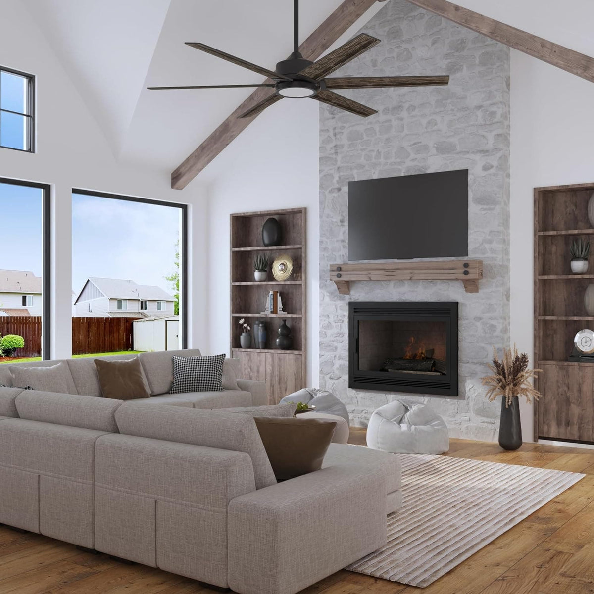 62 in. Matte Black Ceiling Fan with LED Light and Remote Control, Cont — ErisView