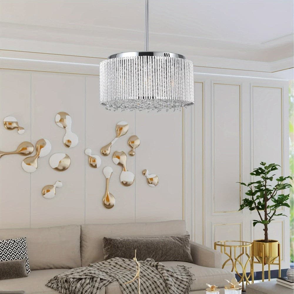 Chrome Crystal Chandelier Pendant Light, Modern Round Crystal Hanging ...