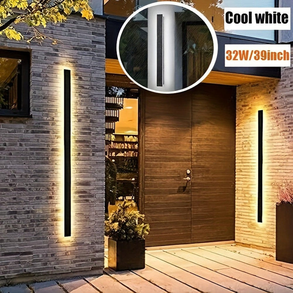 Exterior LED Wall Light Sconce, Modern Black LED Line Strip Wall Light ...