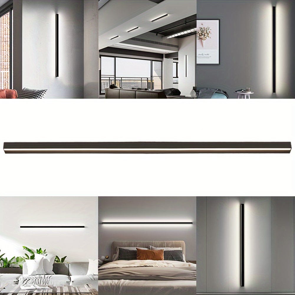 Exterior LED Wall Light Sconce, Modern Black LED Line Strip Wall Light ...