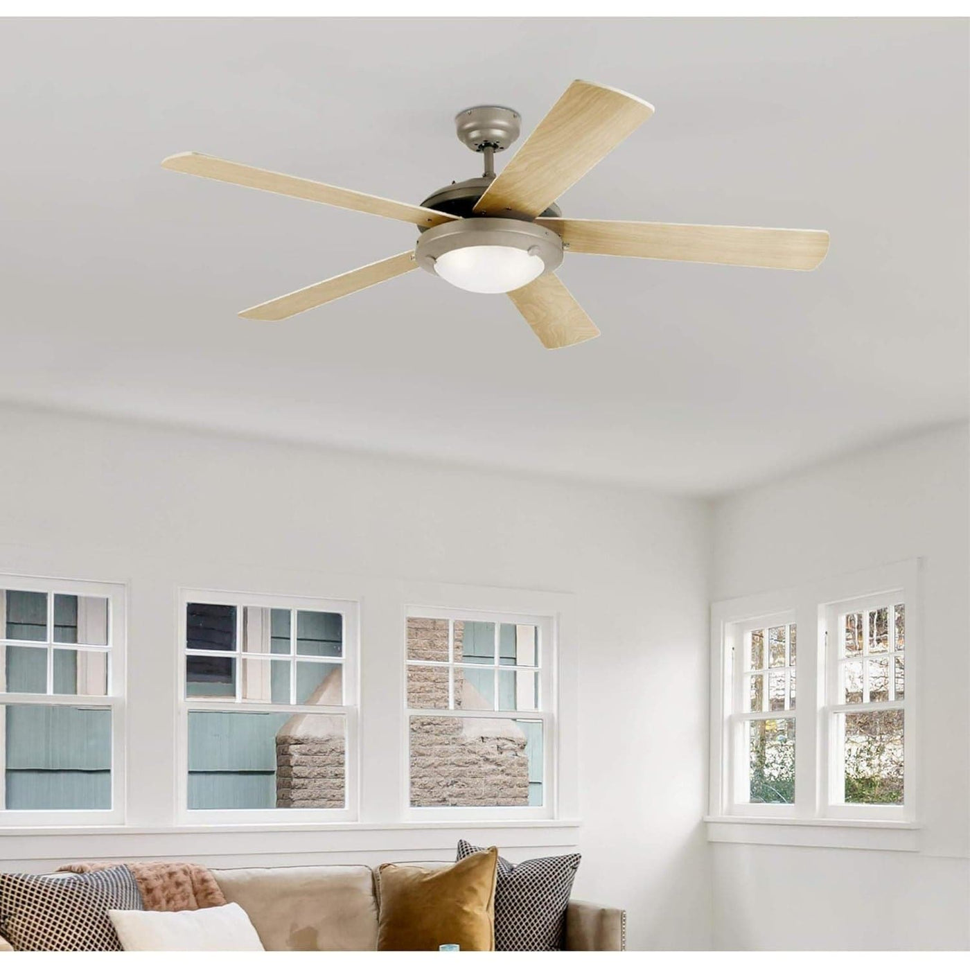 Indoor Brushed Ceiling Fan with Light, Mid Century Modern Contemporary ...