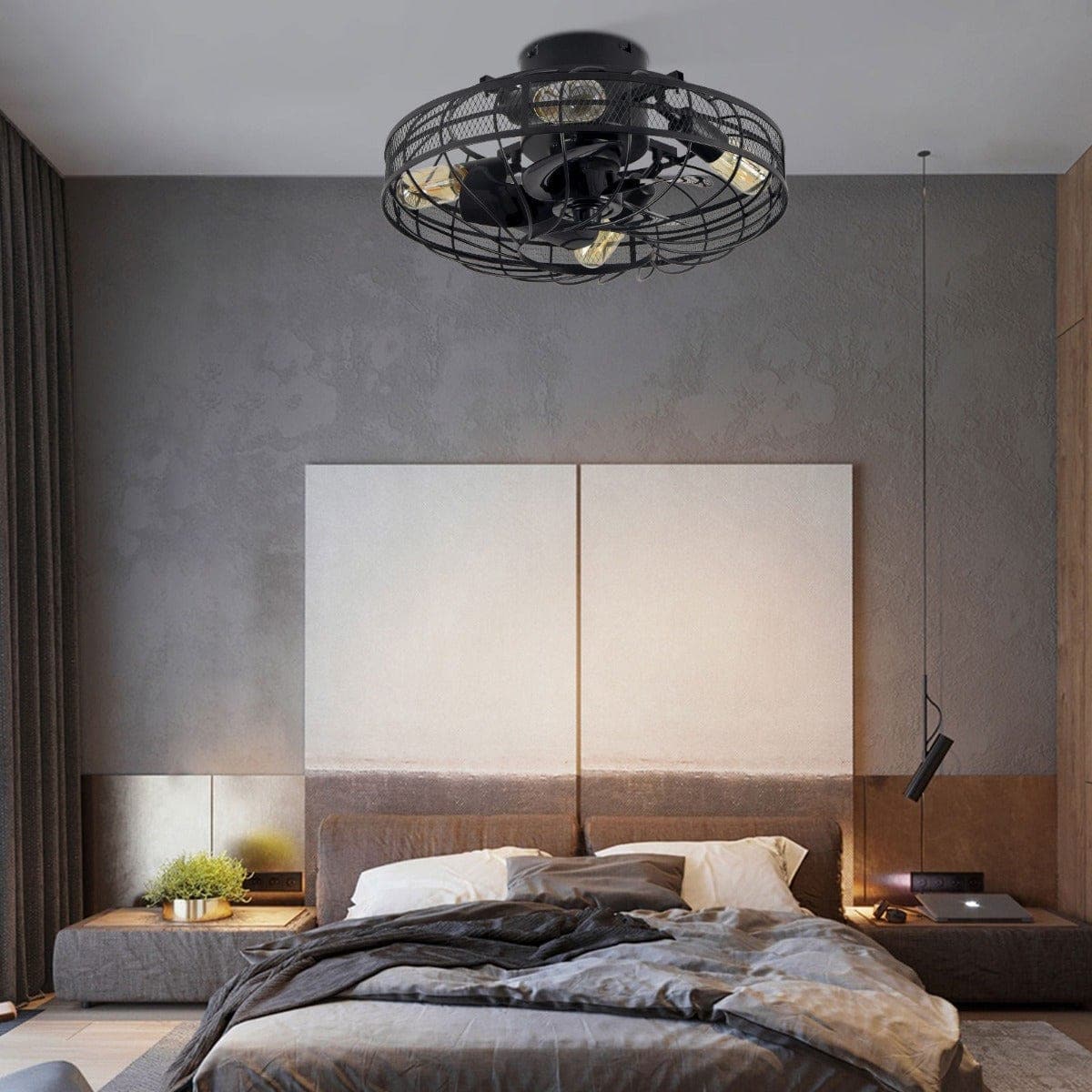 Industrial Small Flush Mount Ceiling Fan with Light and Remote Control ...
