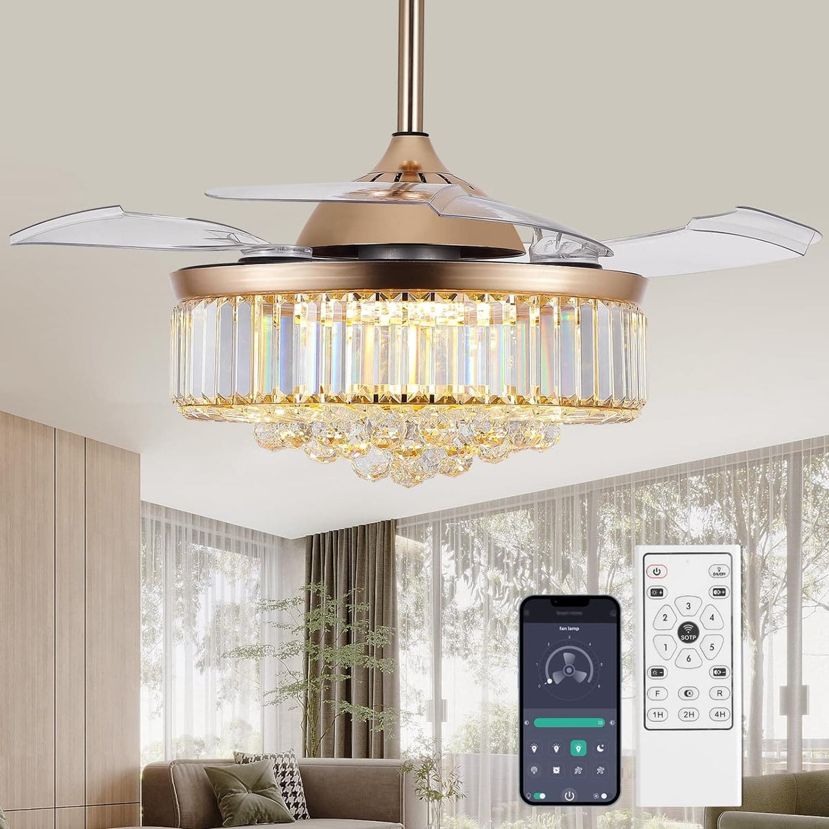 Retractable Ceiling Fandelier for Bedroom with Light and Remote Contro — ErisView