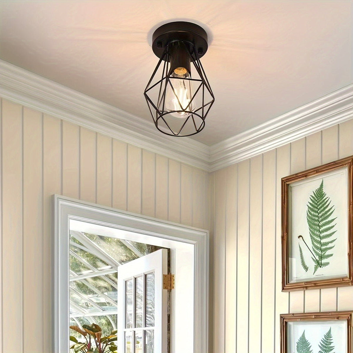 Set of 2 Semi-Flush Mount Ceiling Light with Metal Cage, Industrial Ho — ErisView